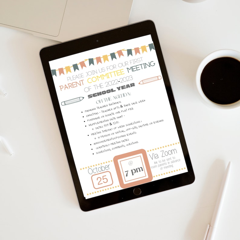 EDITABLE PTO, PTA, Parent Committee Meeting Flyer/invitation, School ...