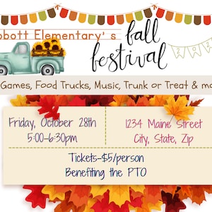 Fall Festival Flyer, School Festival Invitation, Digital, Instant ...