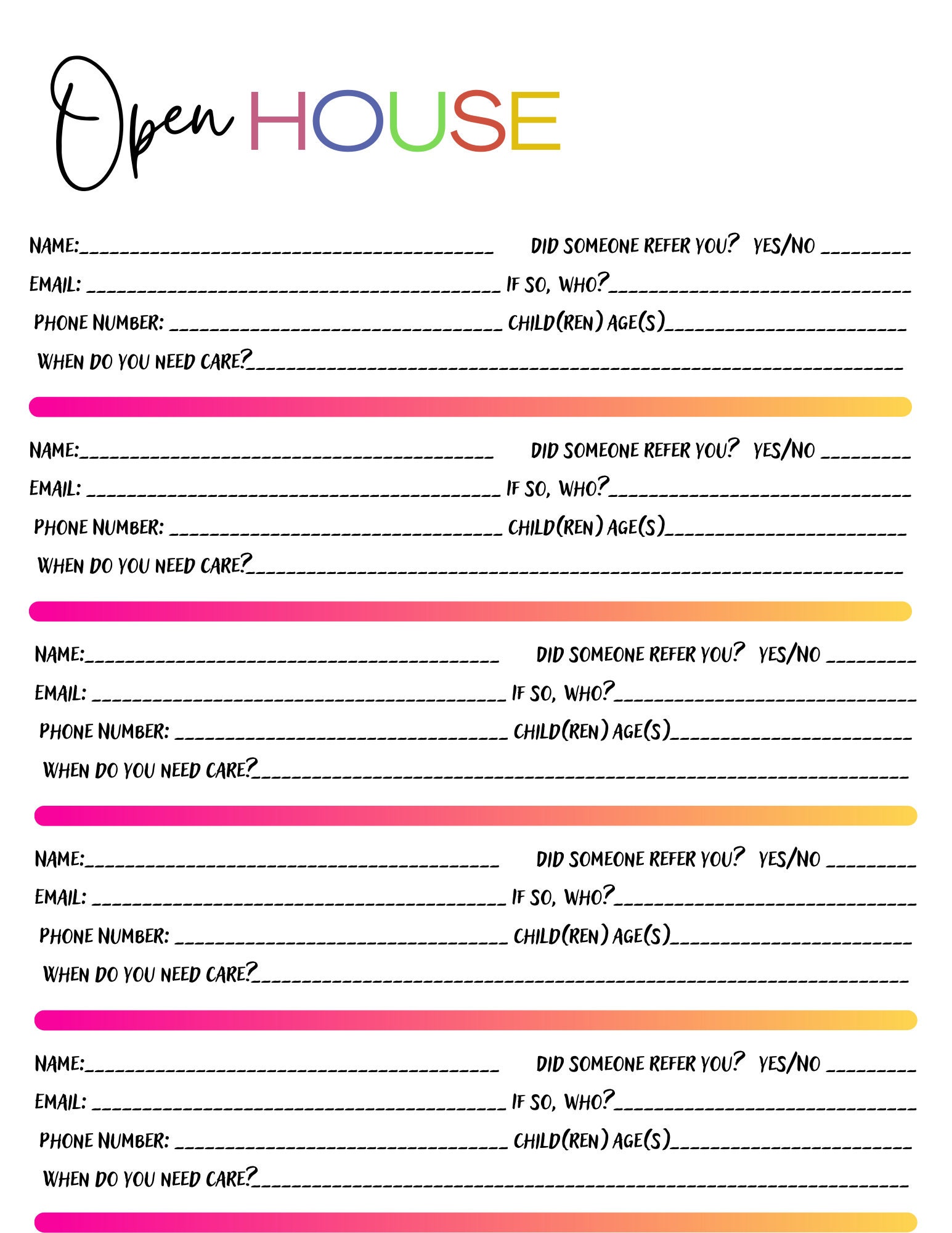 School Open House Sign In, Preschool Open House Sign In, Open House ...