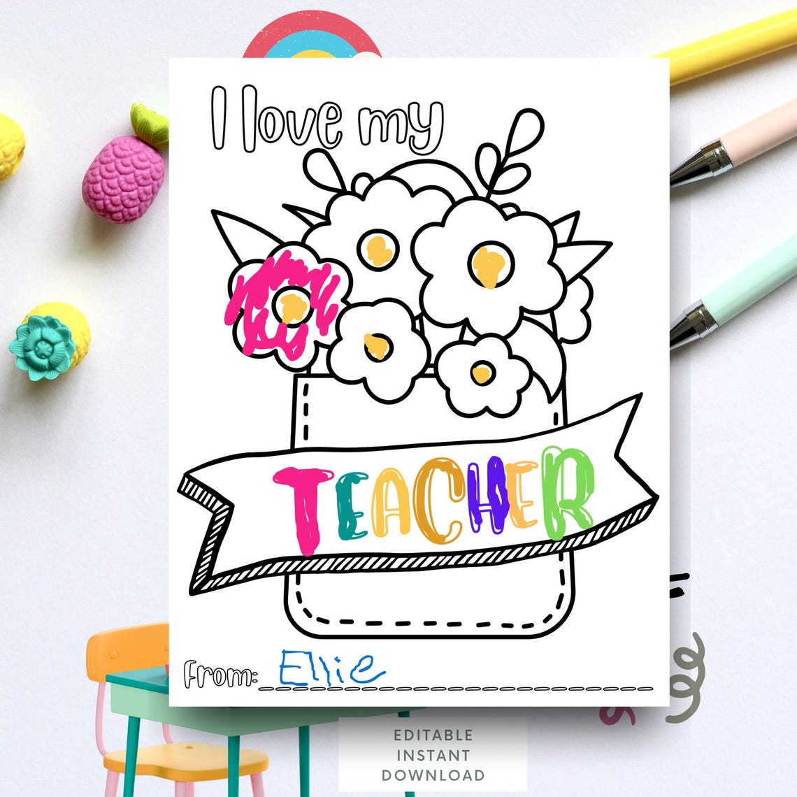 Teacher Appreciation Week Coloring Pages | Printable Teacher Gift | End ...
