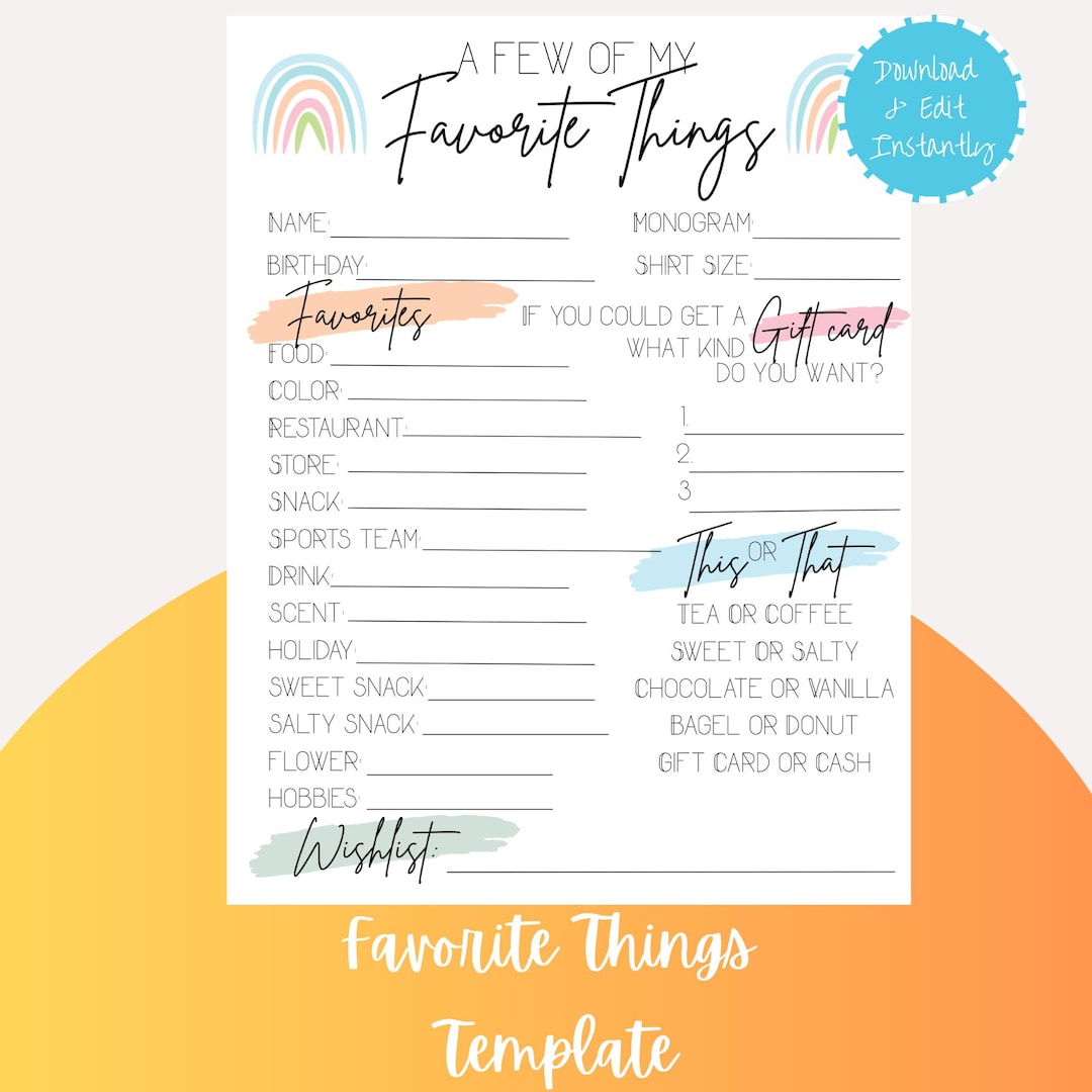 Editable Favorite Things Questionnaire Template | Canva Customizable ...