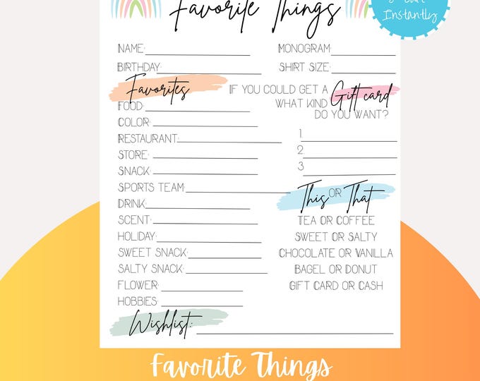 Editable Favorite Things Questionnaire Template | Canva Customizable ...