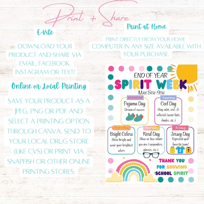 End‑of‑year Spirit Week Template | Editable Canva Download - Etsy