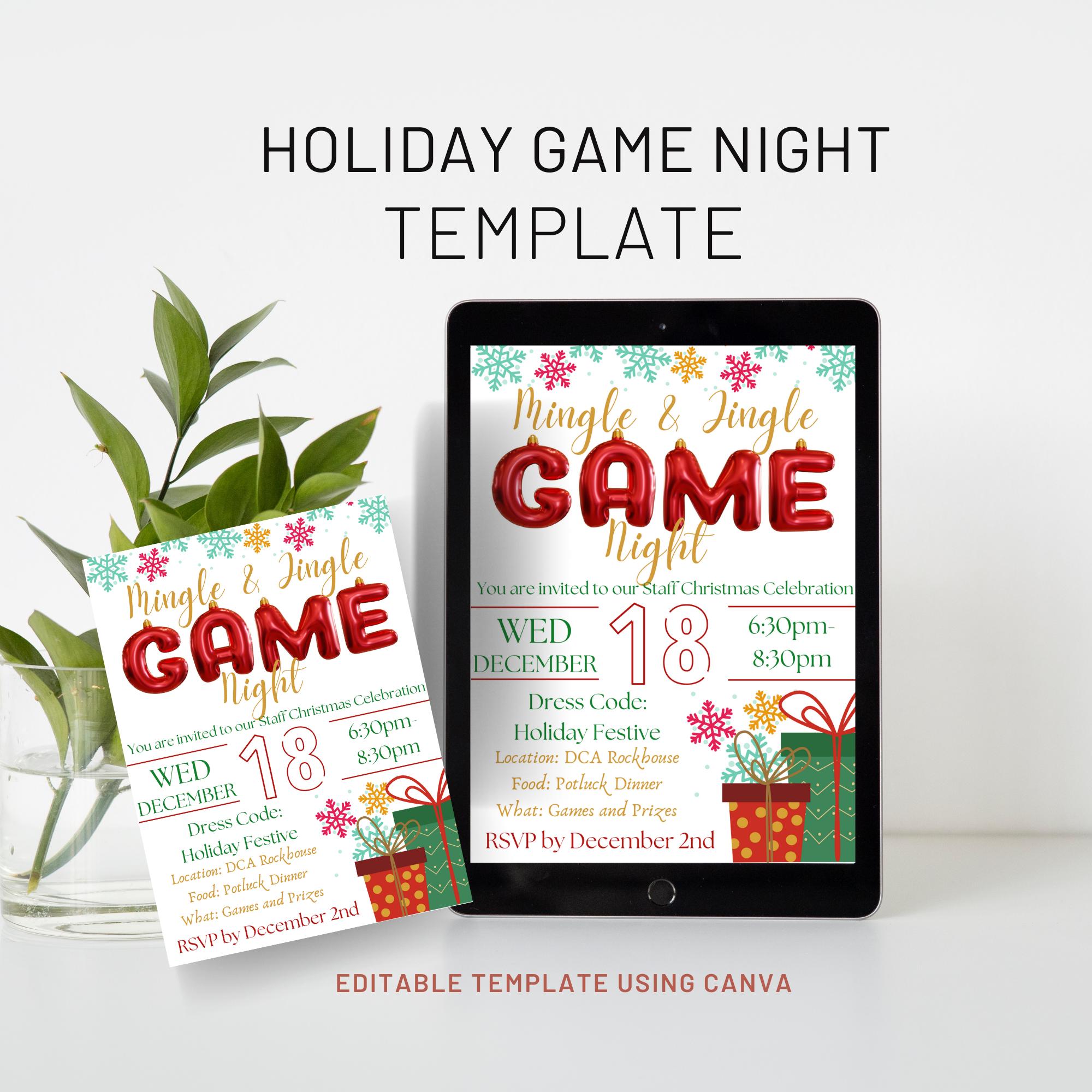 Holiday Game Night Template, Game Night Invitation, Jingle and Mingle ...