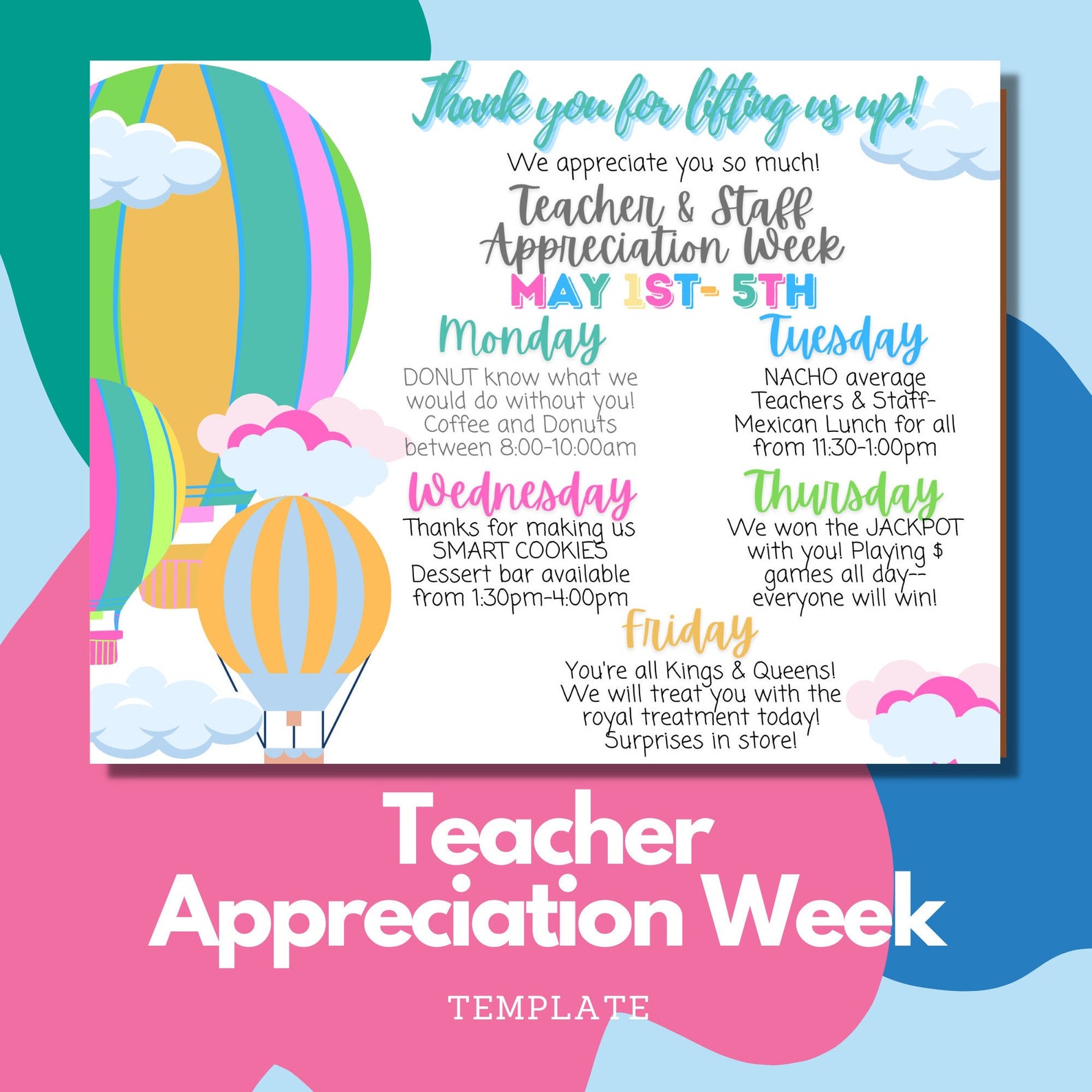Teacher Appreciation Week Template, Editable Staff Appreciation ...
