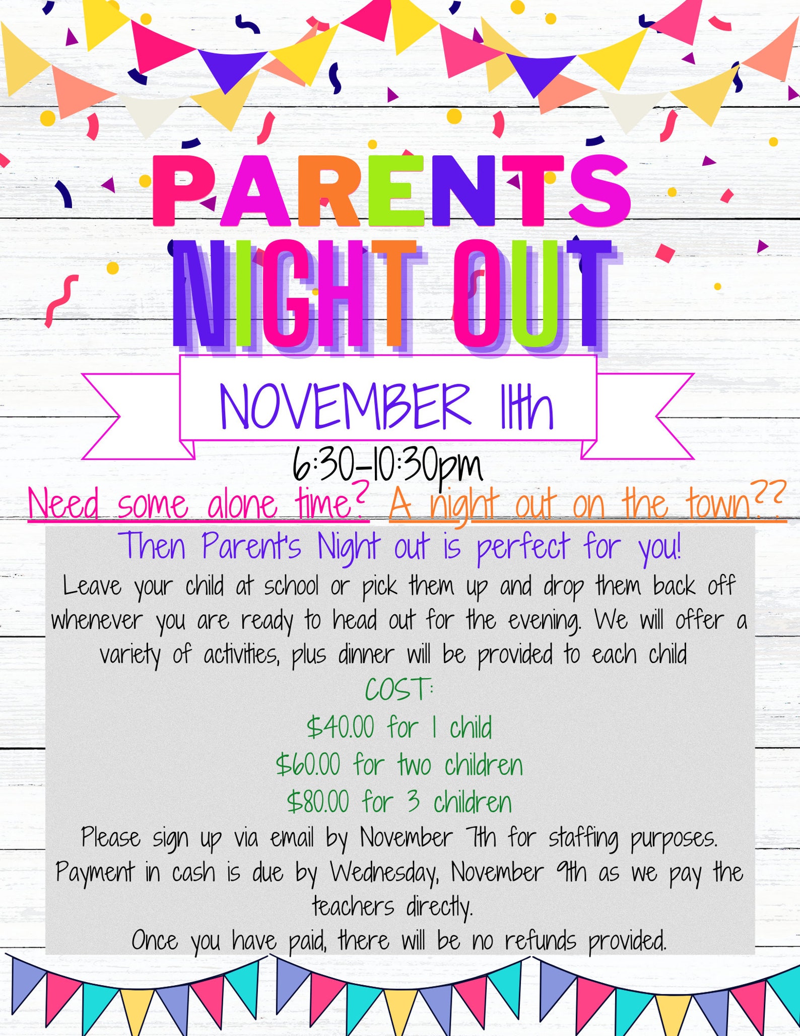 Parents Night Out Flyer, School/childcare Flyer, Church Fundraiser ...