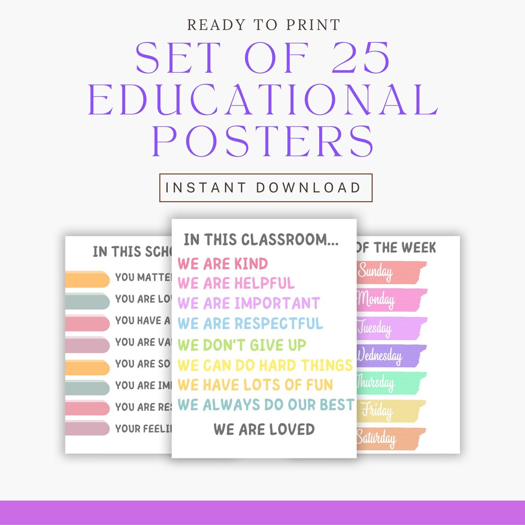 Set of 25 Educational Posters, Boho Classroom Decor, Montessori ...