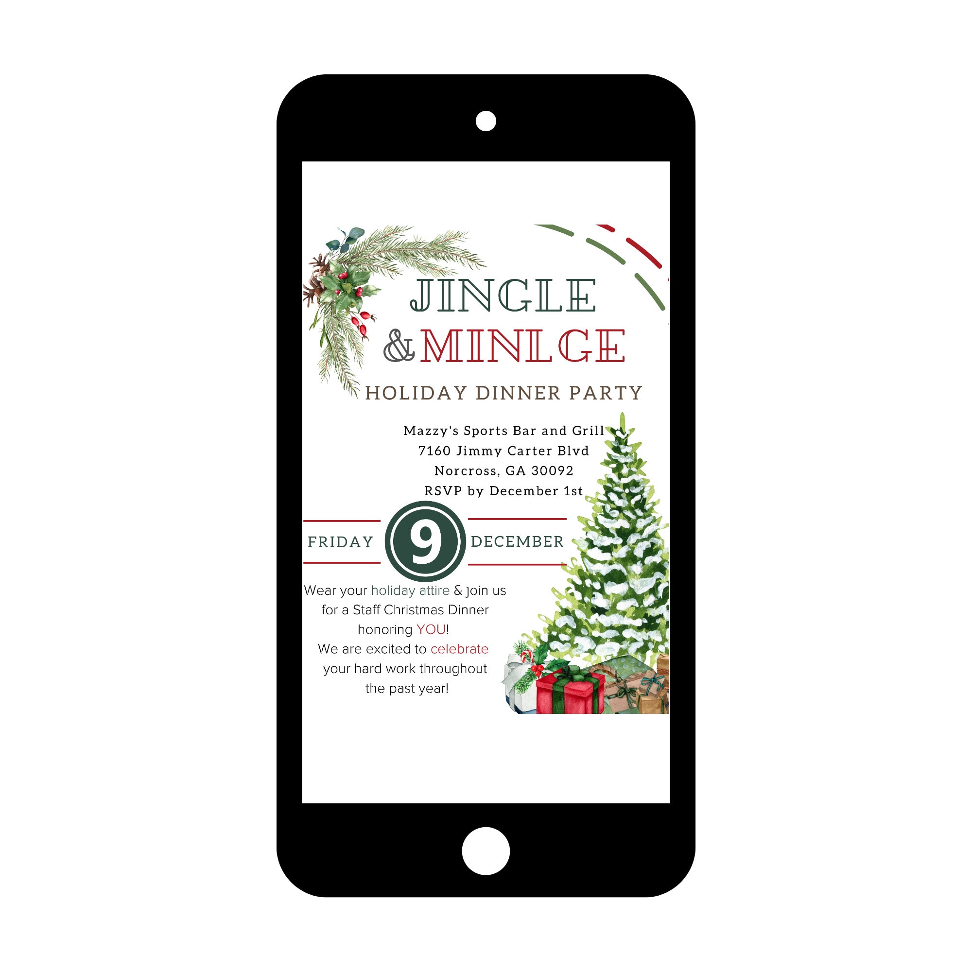 Jingle and Mingle Invitation, Christmas Party Invitation, Staff Holiday ...