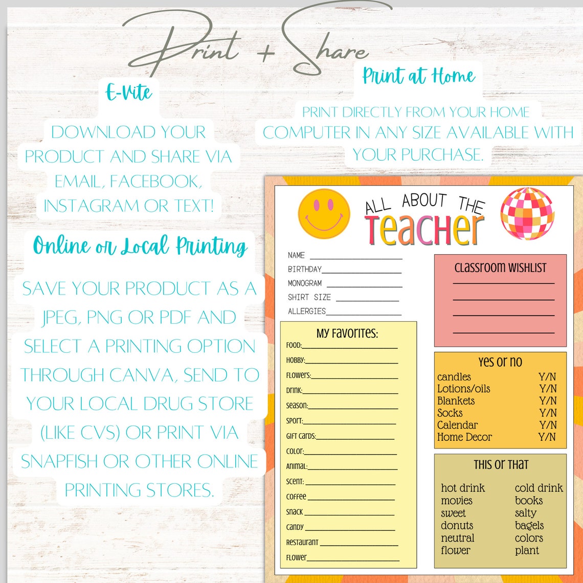 All About the Teacher Printable, Teacher Questionnaire, Printable for ...
