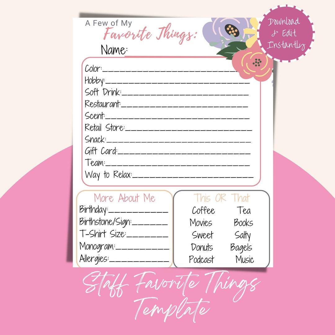 Staff Favorite Things, Staff Appreciation, Editable Teacher Favorites ...