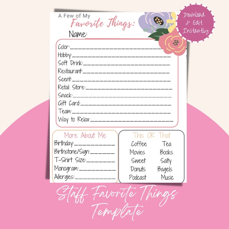 Staff Favorite Things, Staff Appreciation, Editable Teacher Favorites ...