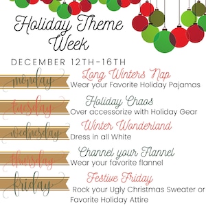 Holiday Theme Week, School/preschool Spirit Week, Office Winter ...