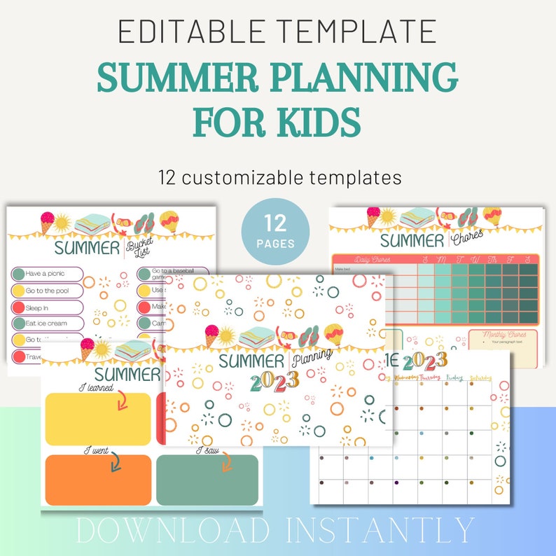 Summer Planner, Summer Organization Pack, Kids Summer Planner, Instant ...