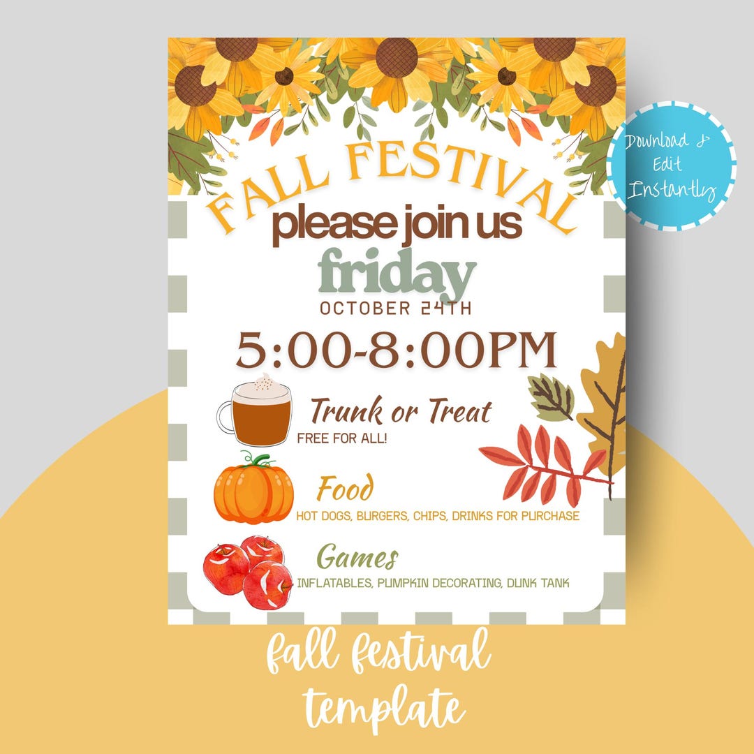 Editable Fall Festival Flyer Invitation | Autumn School Event Party ...