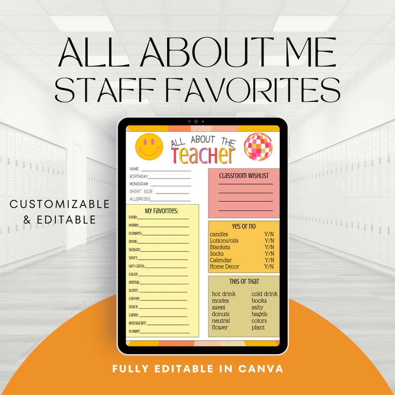 All About the Teacher Printable, Teacher Questionnaire, Printable for ...