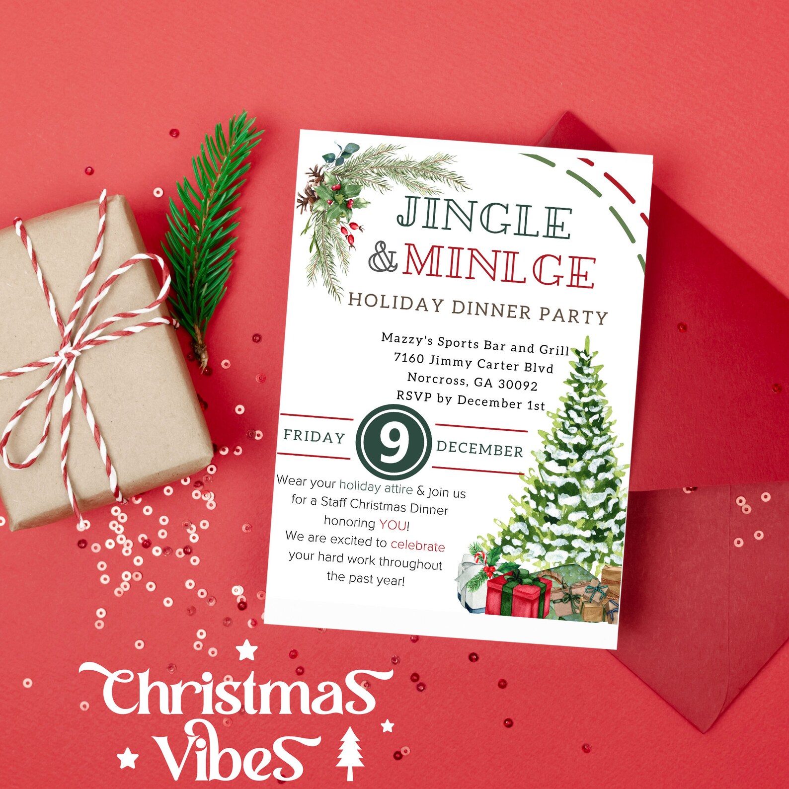 Jingle and Mingle Invitation, Christmas Party Invitation, Staff Holiday ...