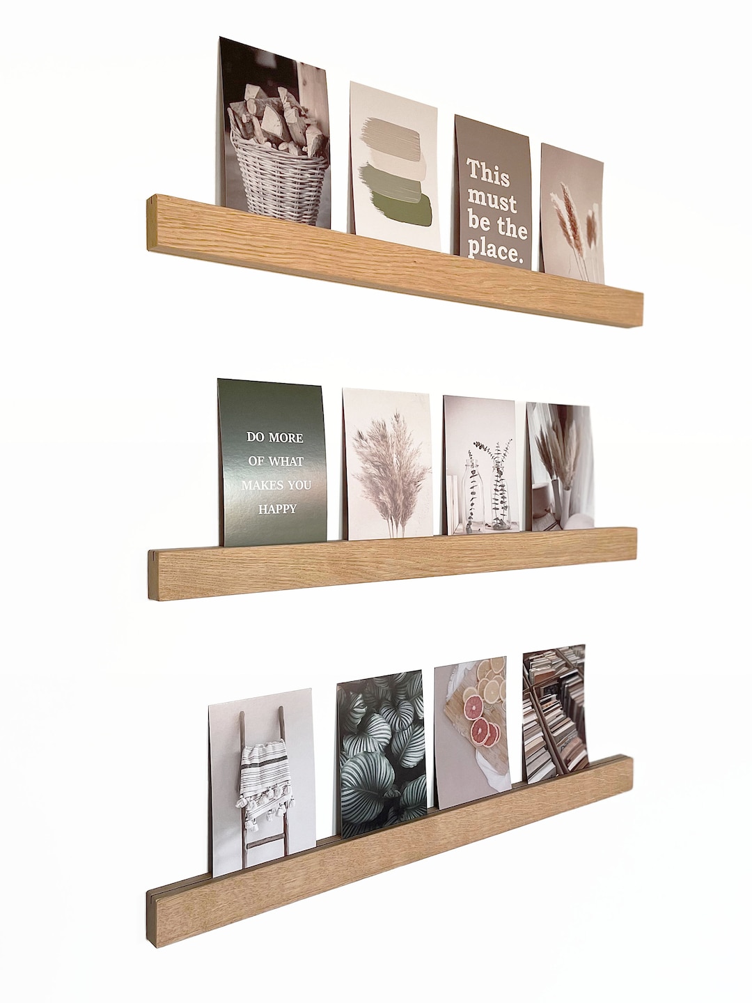 3x Elegant Oak Picture Rails - Photo Rails - Solid Oak Wood - No Drilling Required - With Extra ...