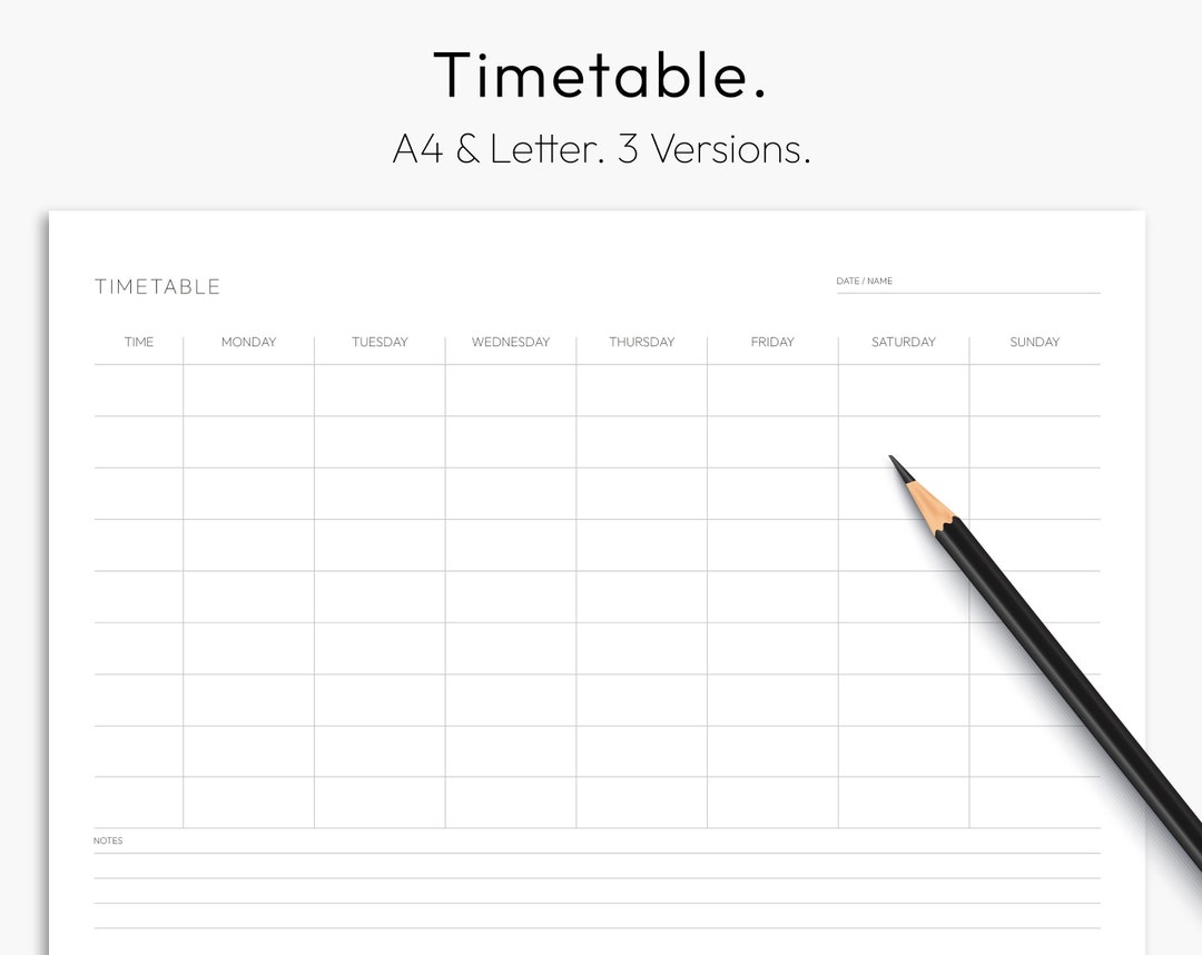 Timetable, Landscape, School Planner, Sunday, Monday, Downloadable PDF ...