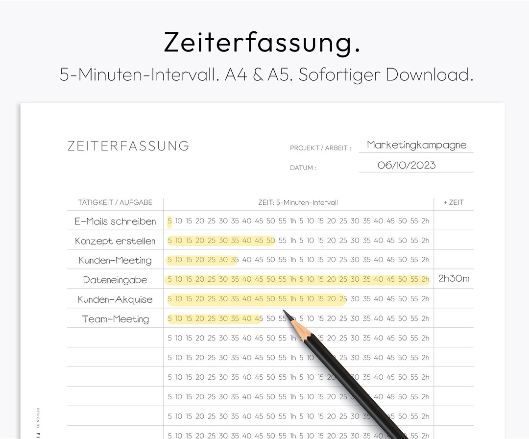 Time Tracker Printable, Time Log, 5 Minute Interval, Time Management ...