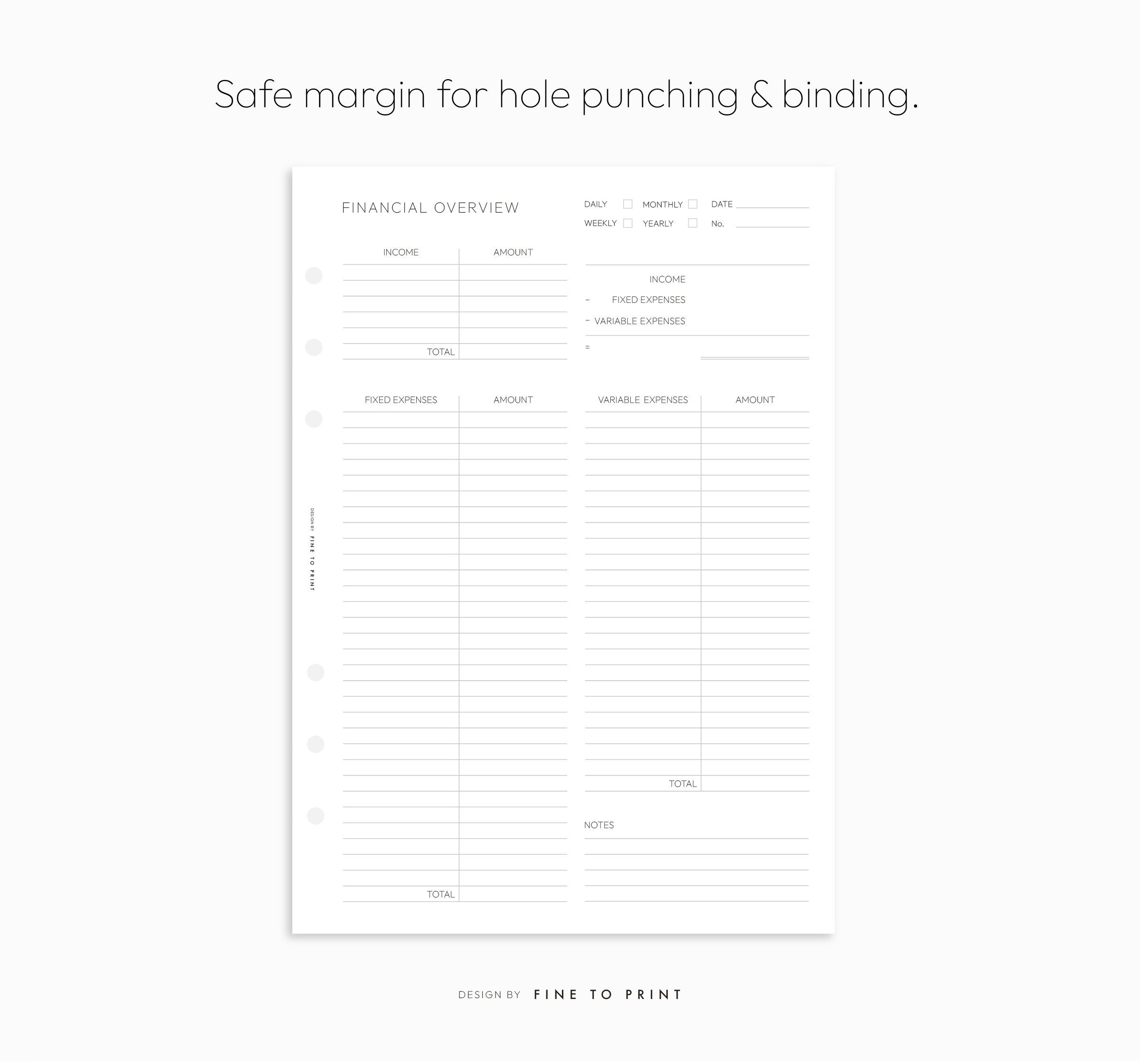 Financial Overview, Budget Planner, Downloadable PDF, A4, A5, Letter ...