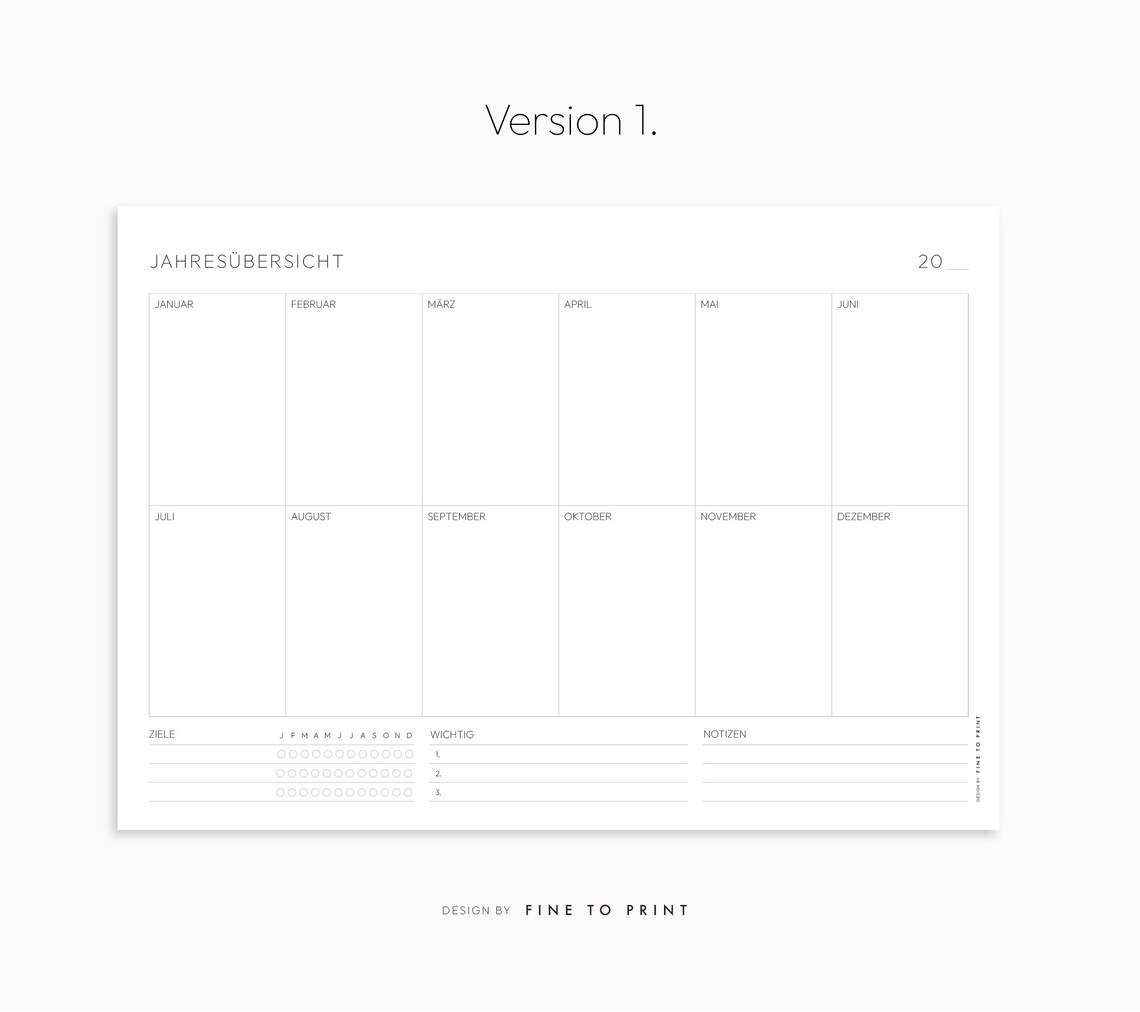 Yearly Planner, Undated, Yearly Overview, Downloadable PDF, Printable ...