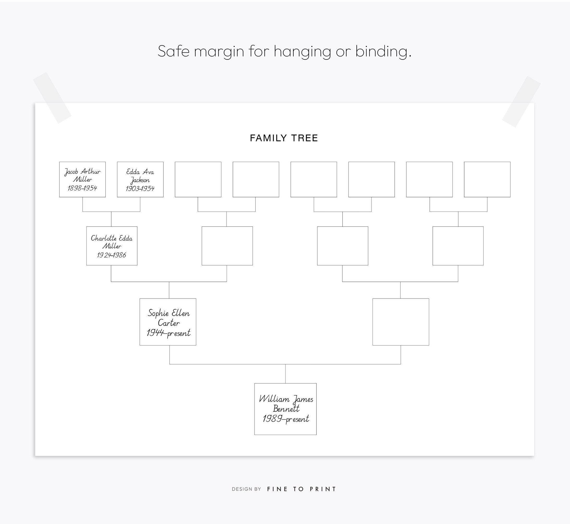 Family Tree Chart, 4 Generations, Download Pedigree Chart, Ancestral ...