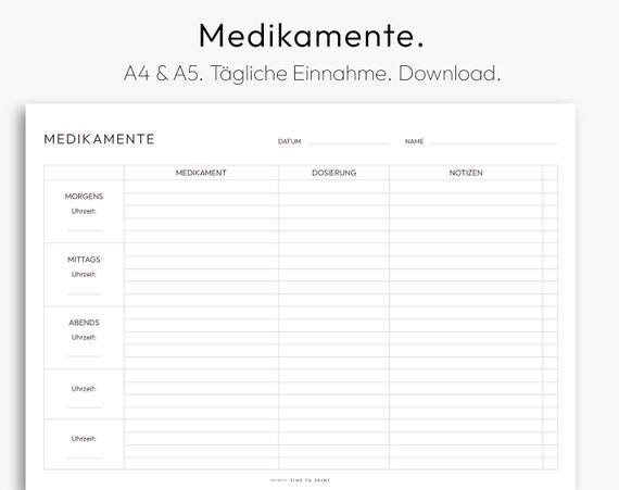 Medication Tracker Chart Regular Medication Intake - Etsy