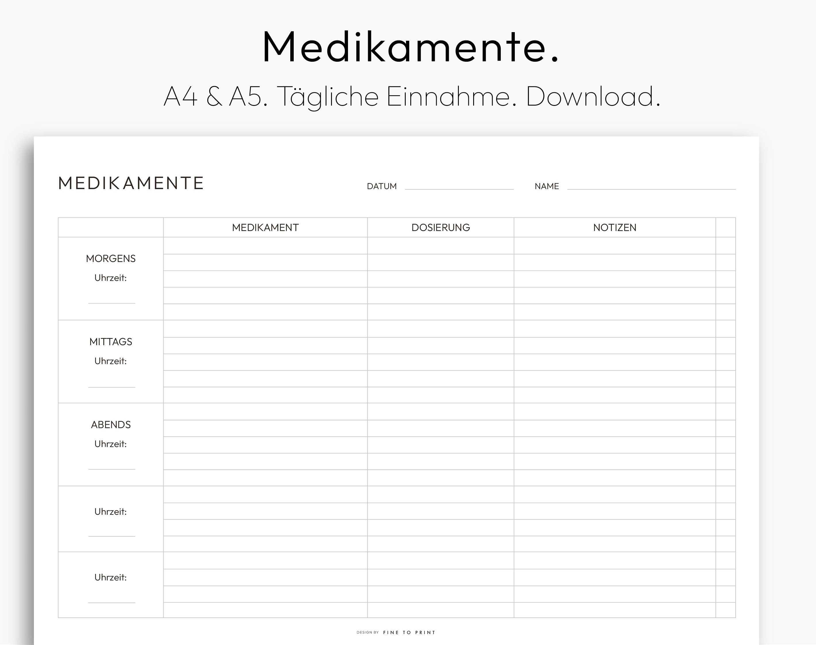 Medication Tracker, Chart, Regular Medication Intake, Downloadable PDF ...