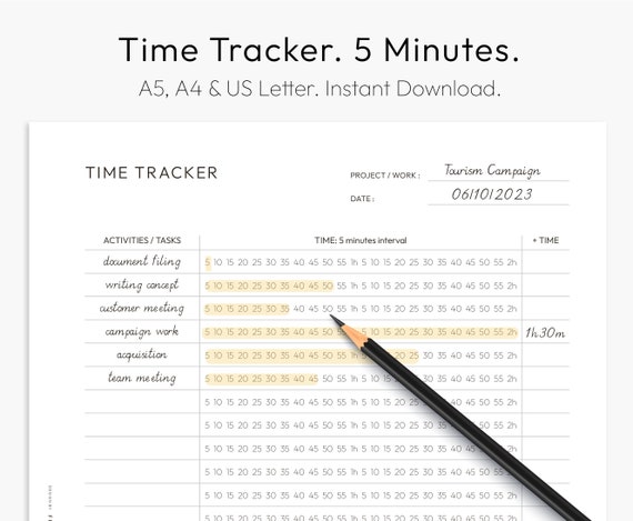 Time Tracker Printable 5 Minutes Interval Time Log Time - Etsy