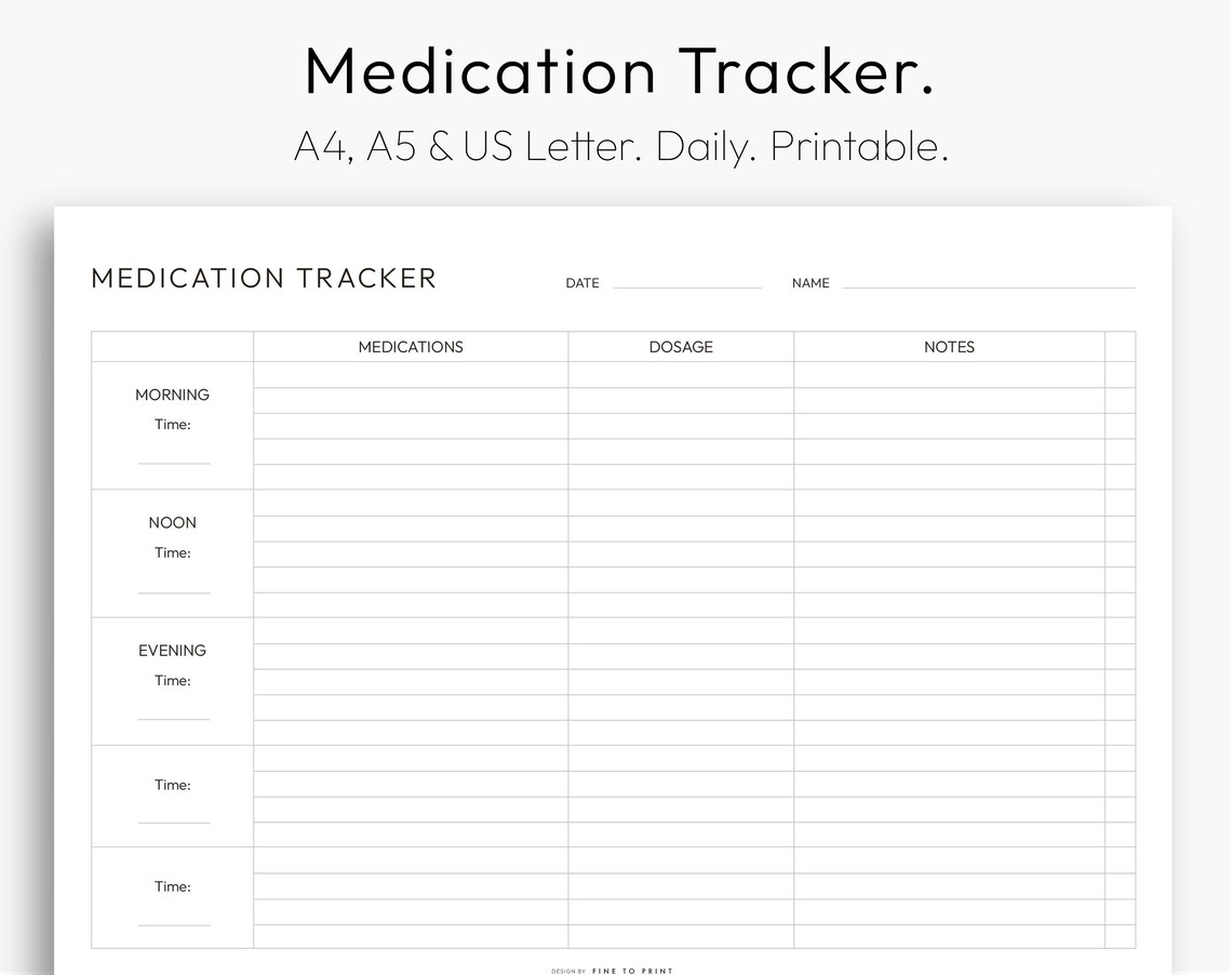 Medication Tracker, Chart, Regular Medication Intake, Downloadable PDF ...