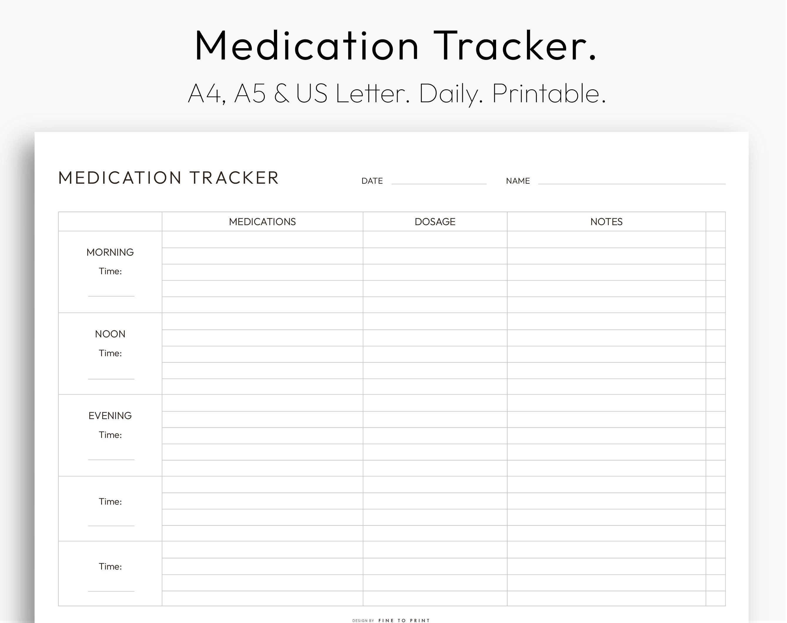 Medication Tracker, Chart, Regular Medication Intake, Downloadable PDF ...