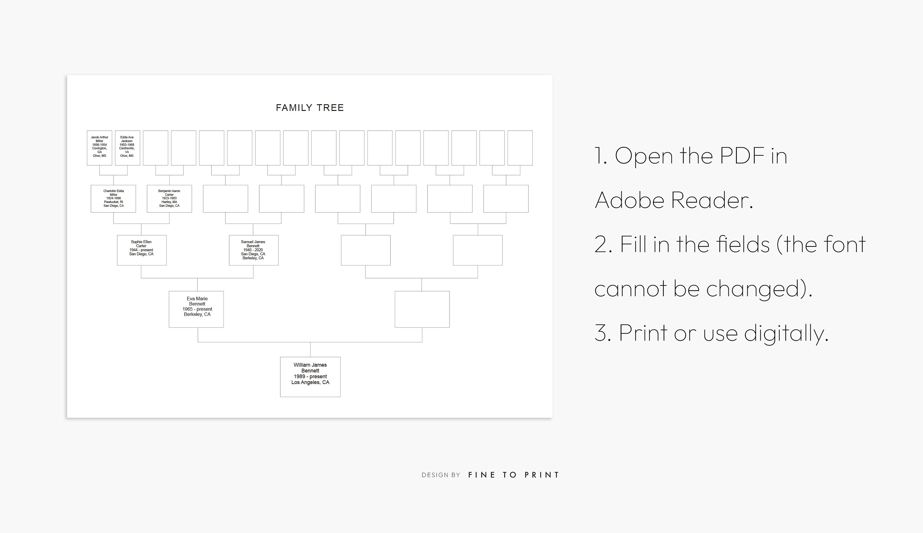 Family Tree Chart, Download Pedigree Chart, Ancestral Chart, Family ...