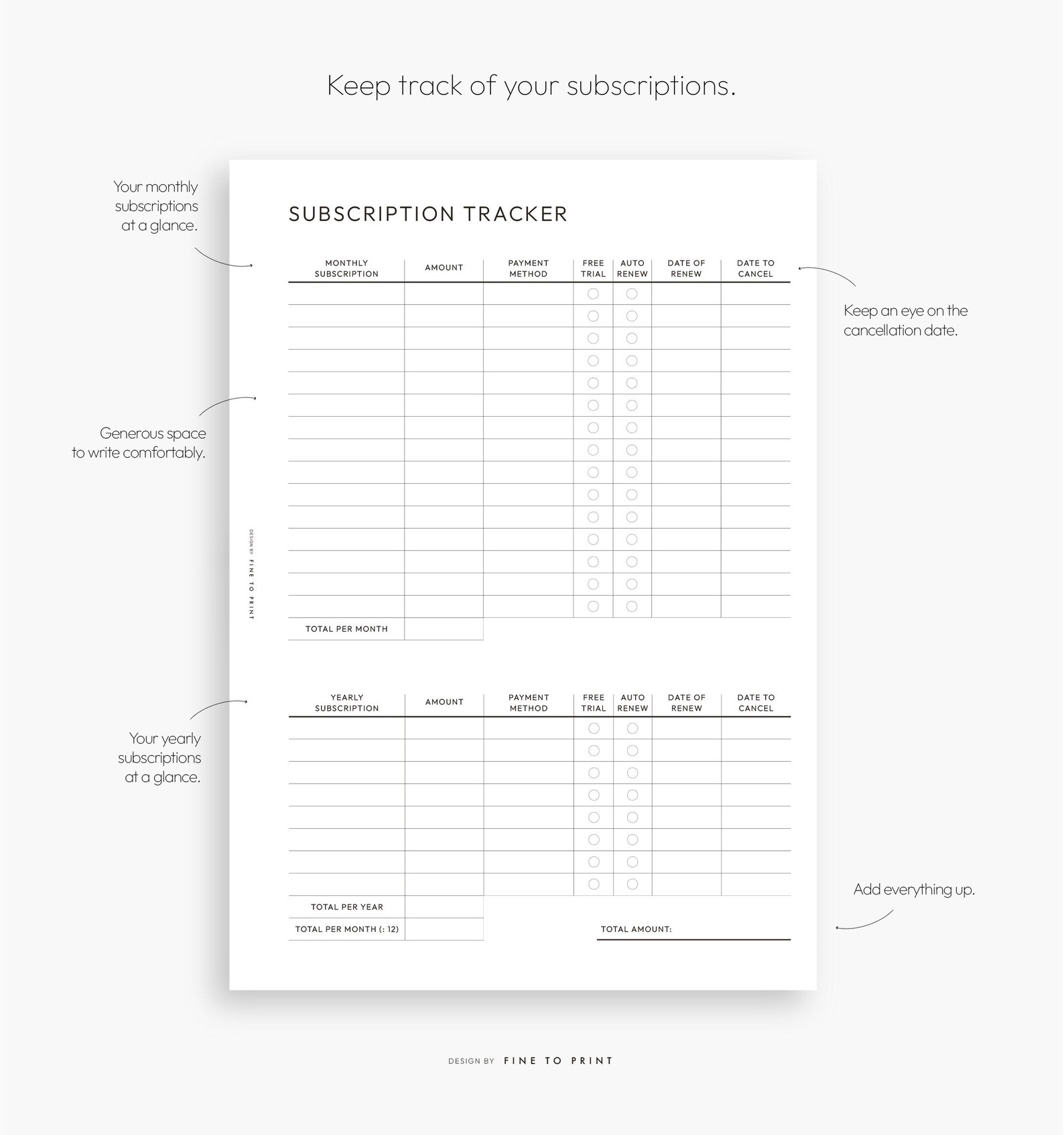 Subscription Tracker, Monthly Subscriptions, Yearly Subscriptions ...