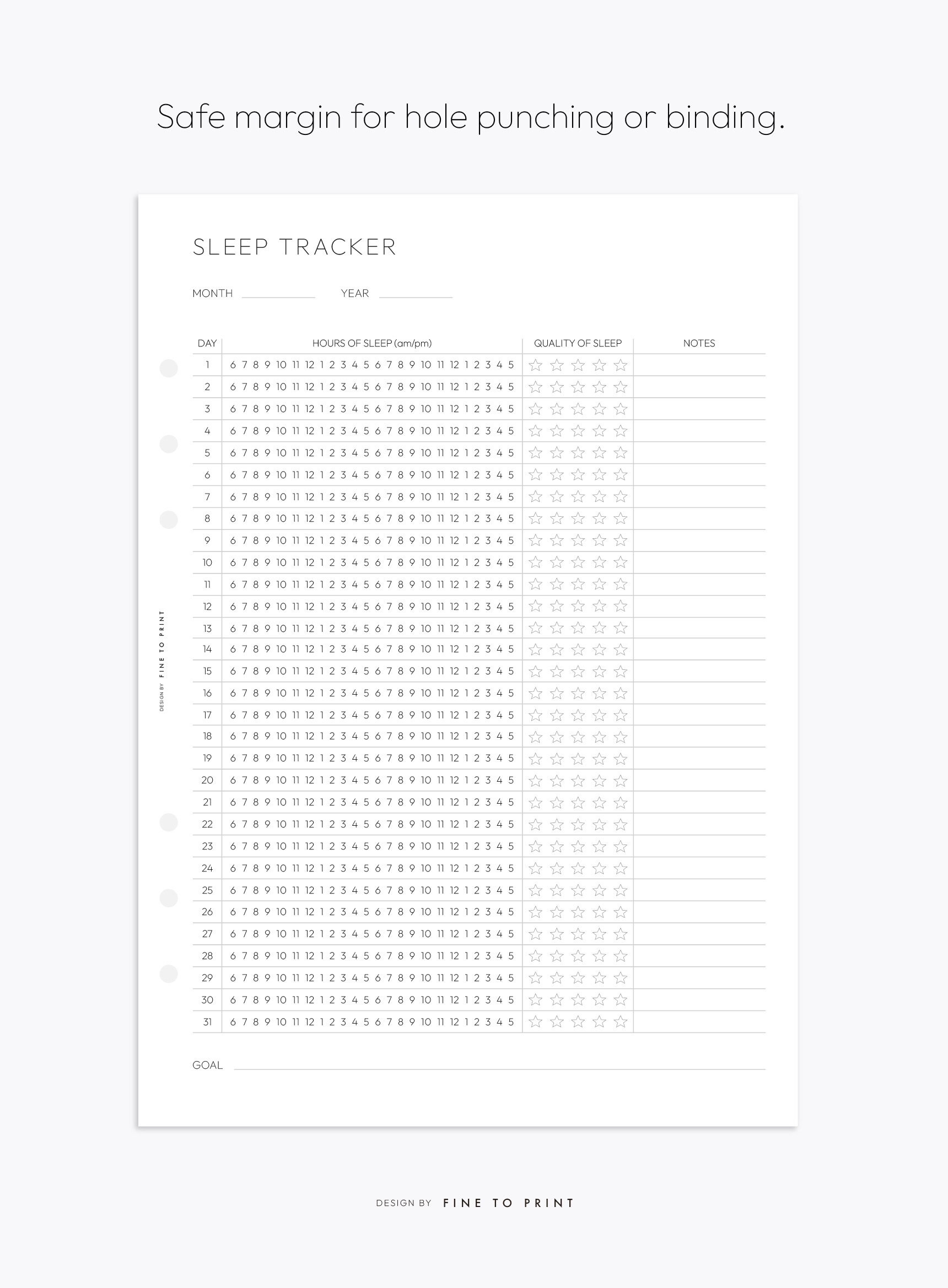 Sleep Tracker, Monthly Sleep Chart, Sleeping Log, Downloadable PDF ...