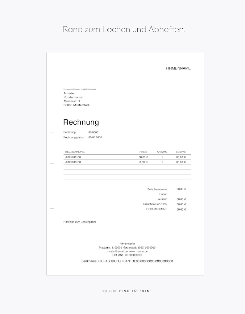 Rechnungsvorlage, Rechnung Vorlage, PDF zum Download, einfache Rechnung ...