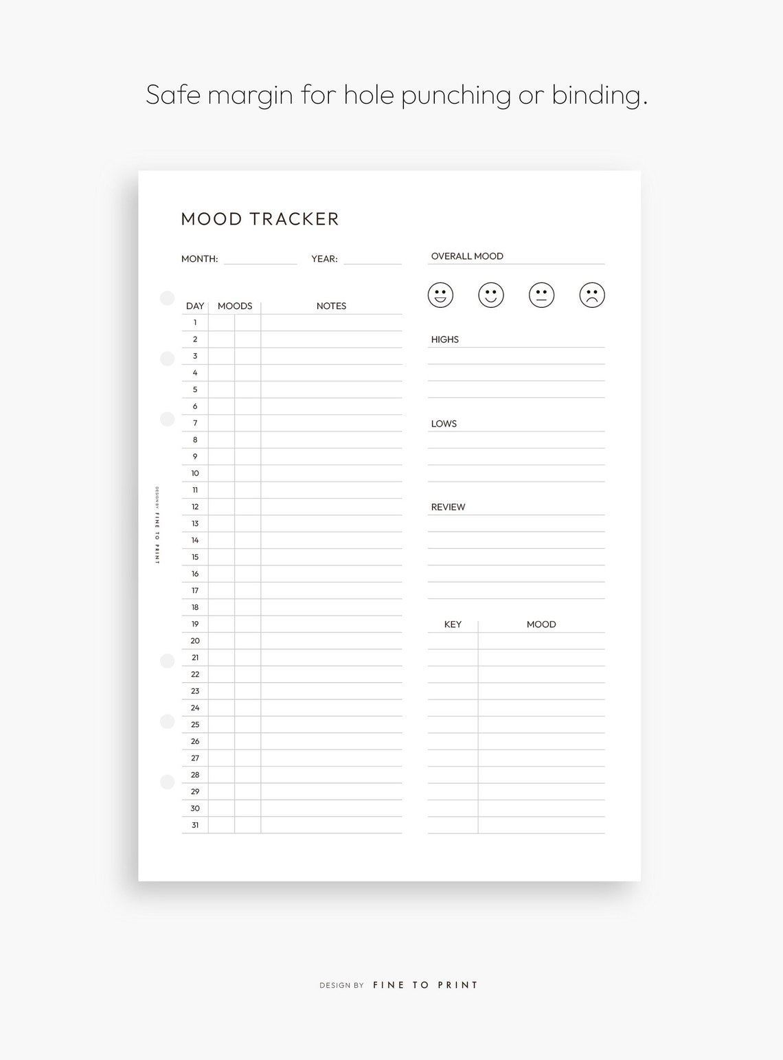 Mood Tracker, Printable, Monthly Mood Planner, Mood Tracker Chart ...