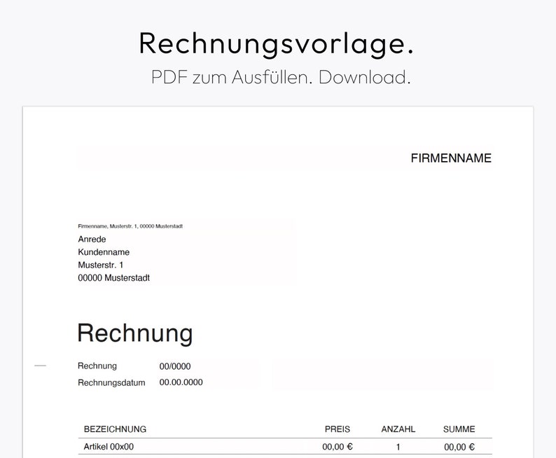 Rechnungsvorlage, Rechnung Vorlage, PDF zum Download, einfache Rechnung ...