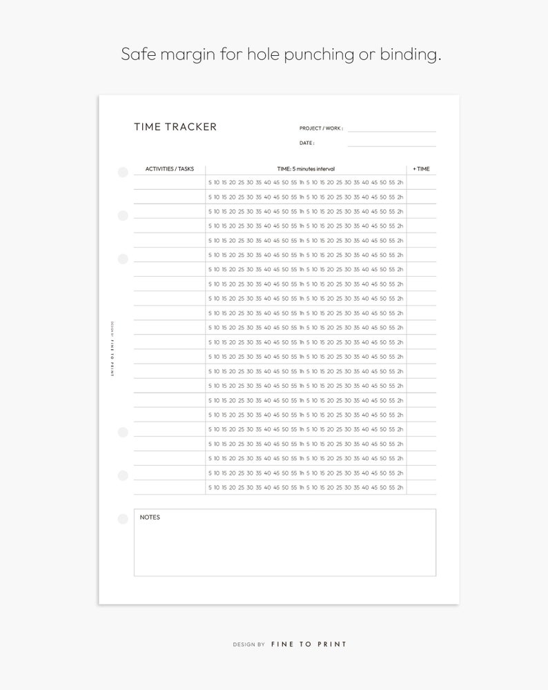 Time Tracker Printable, 5 Minutes Interval, Time Log, Time Management ...