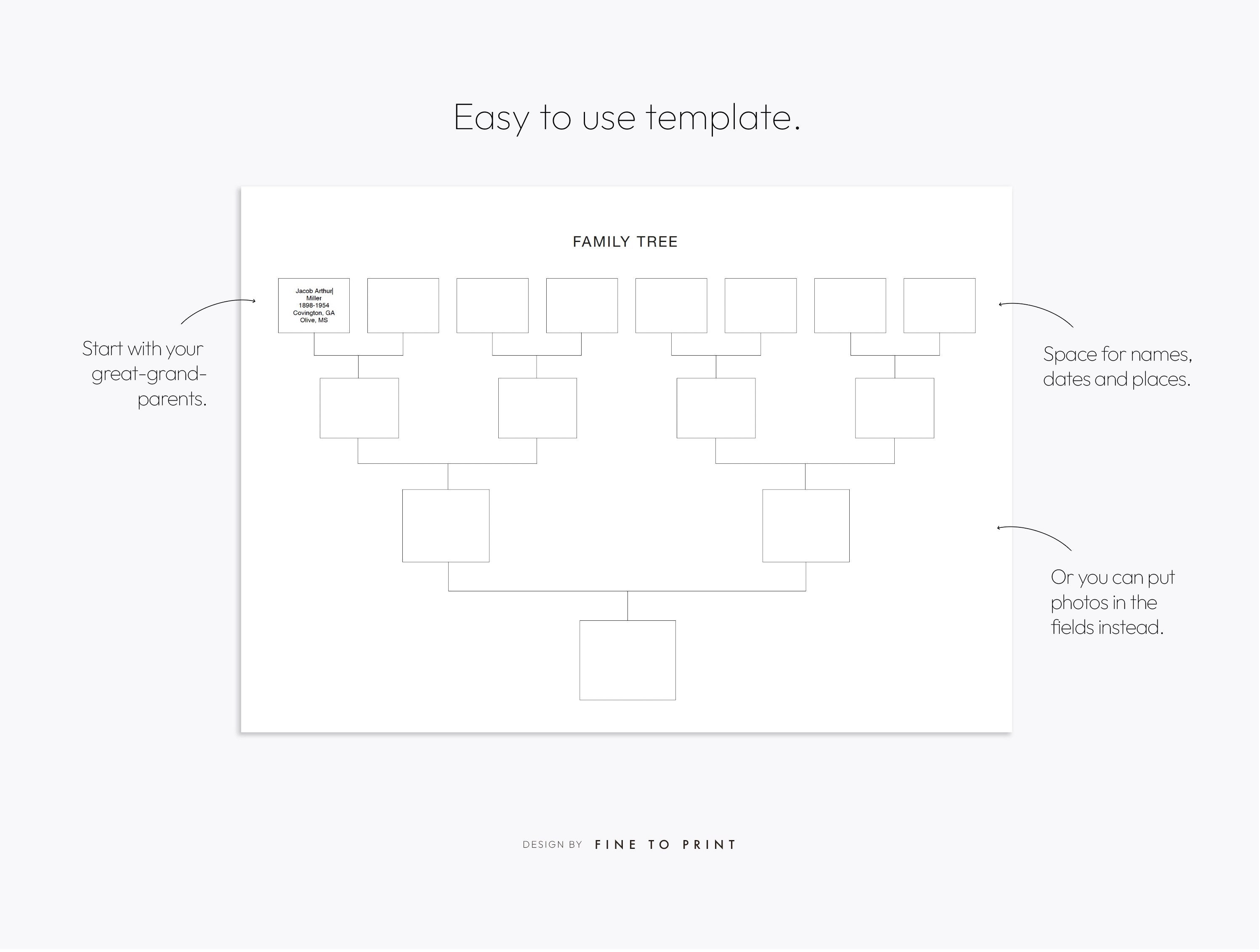 Family Tree Chart, 4 Generations, Download Pedigree Chart, Ancestral ...