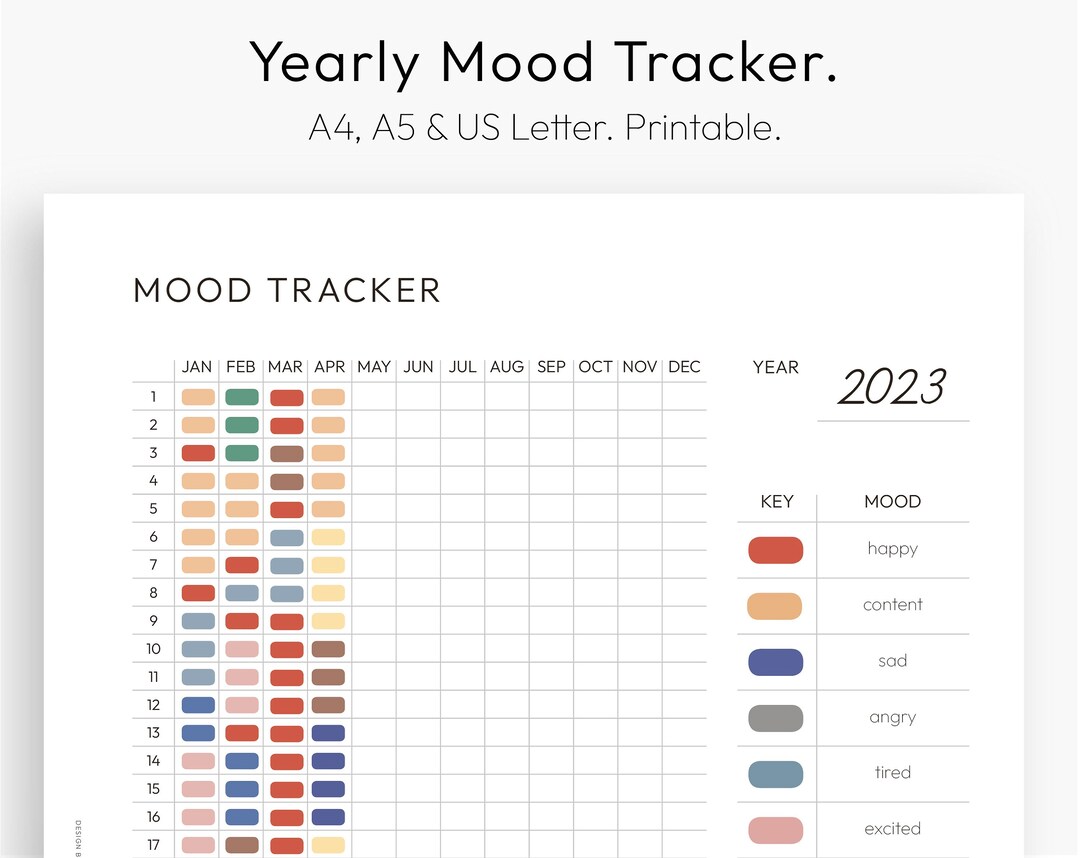 Mood Tracker Printable Yearly Mood Planner Mood Tracker - Etsy