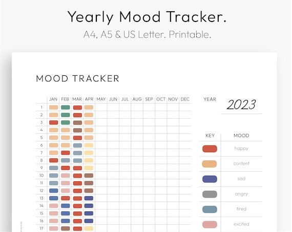 Mood Tracker Printable Yearly Mood Planner Mood Tracker - Etsy