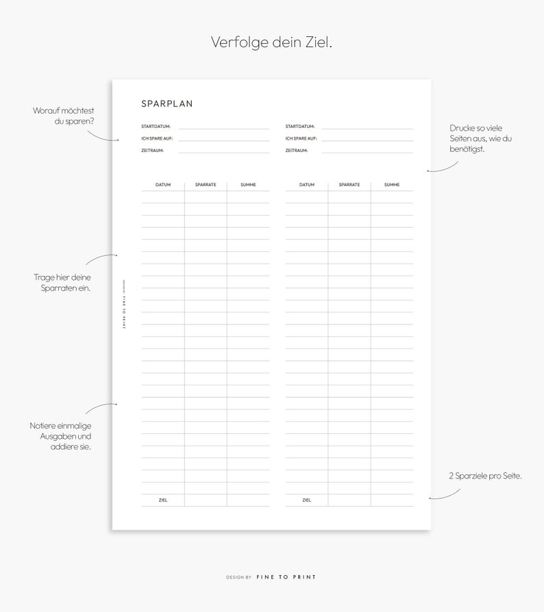 Sparplan Vorlage, Budget Planer, Finanzplaner, zum Ausdrucken, PDF ...
