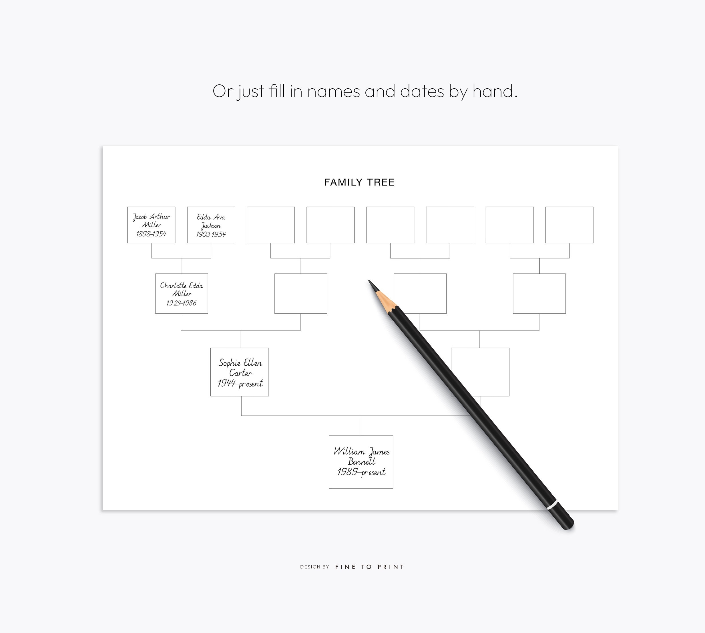 Family Tree Chart, 4 Generations, Download Pedigree Chart, Ancestral ...