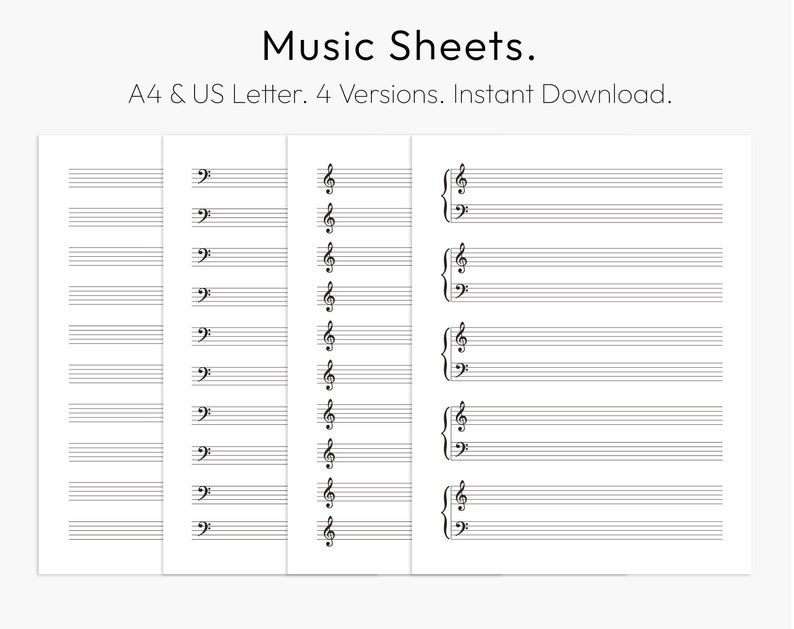 Notenblätter, Druckbar, Blanko Notenblatt, Klavierstab Papier, Blanko ...