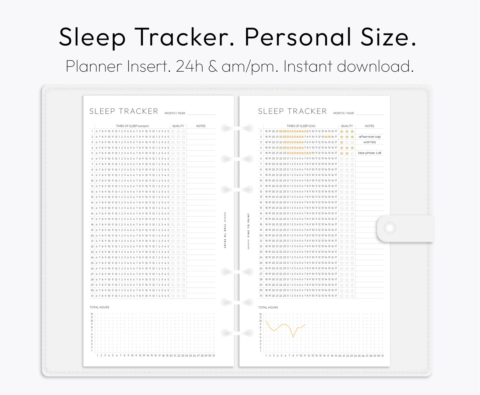 Sleep Tracker, Personal Size, Planner Inserts, Monthly Sleep Chart ...