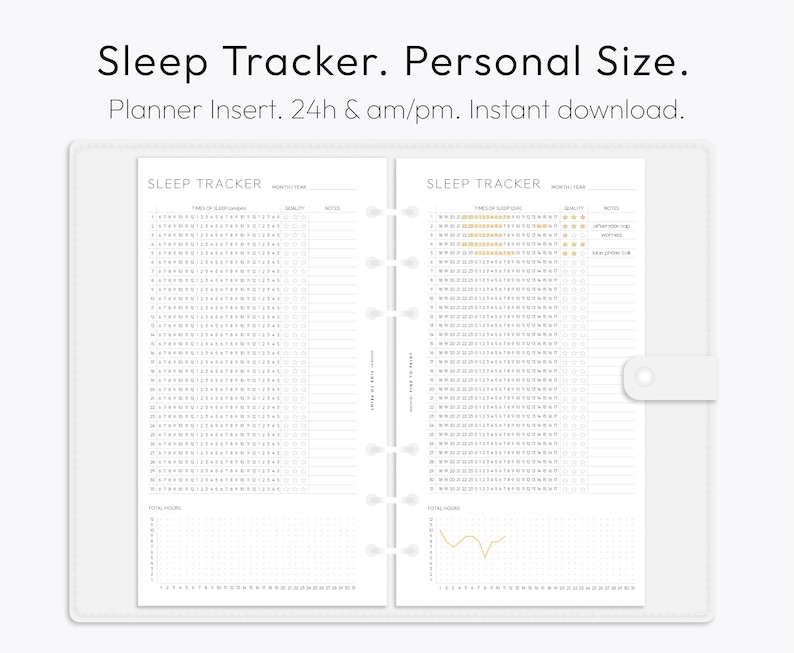 Sleep Tracker, Personal Size, Planner Inserts, Monthly Sleep Chart ...