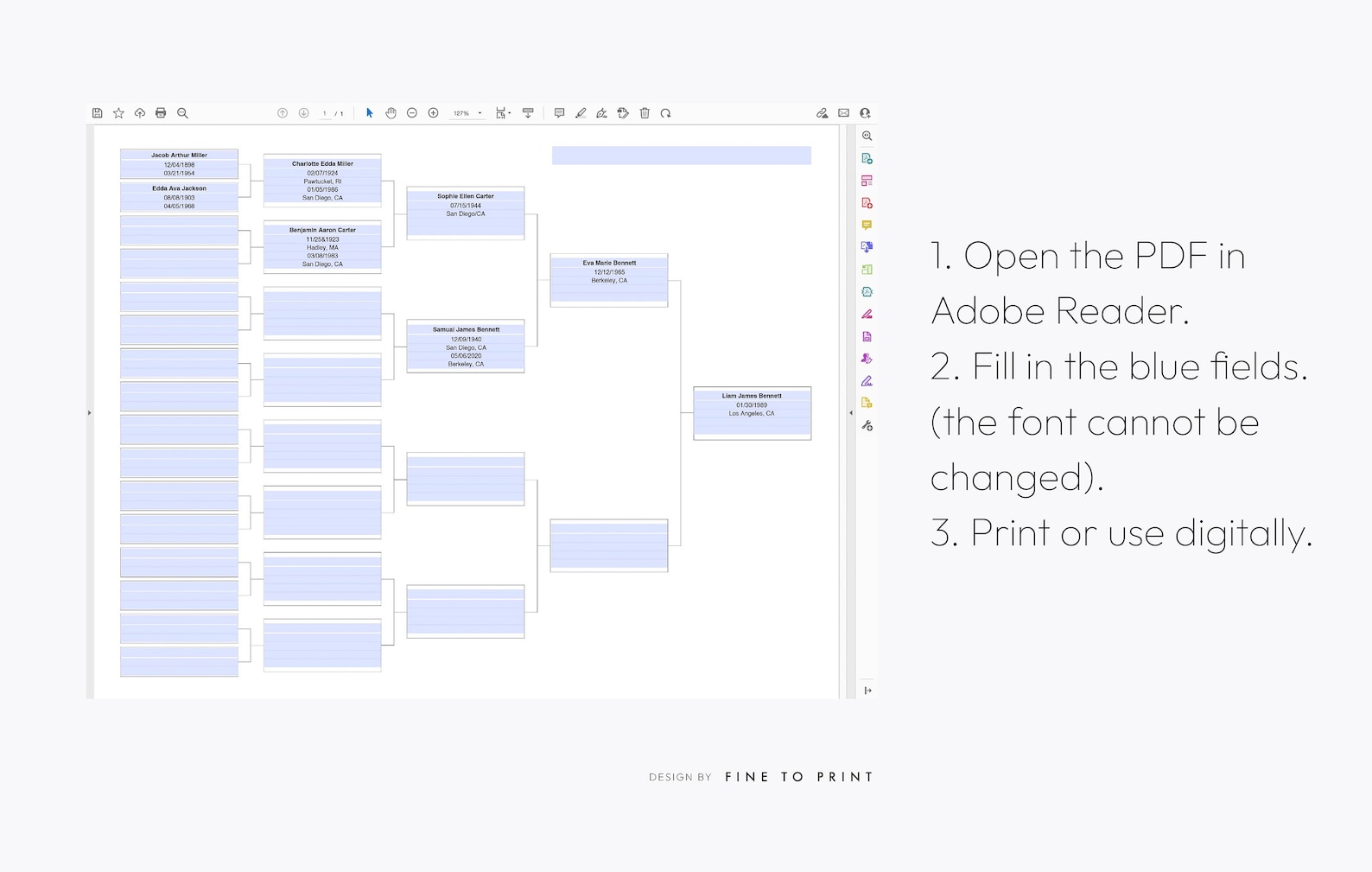 Editable Family Tree Chart, 5 Generations, Download Pedigree Chart ...