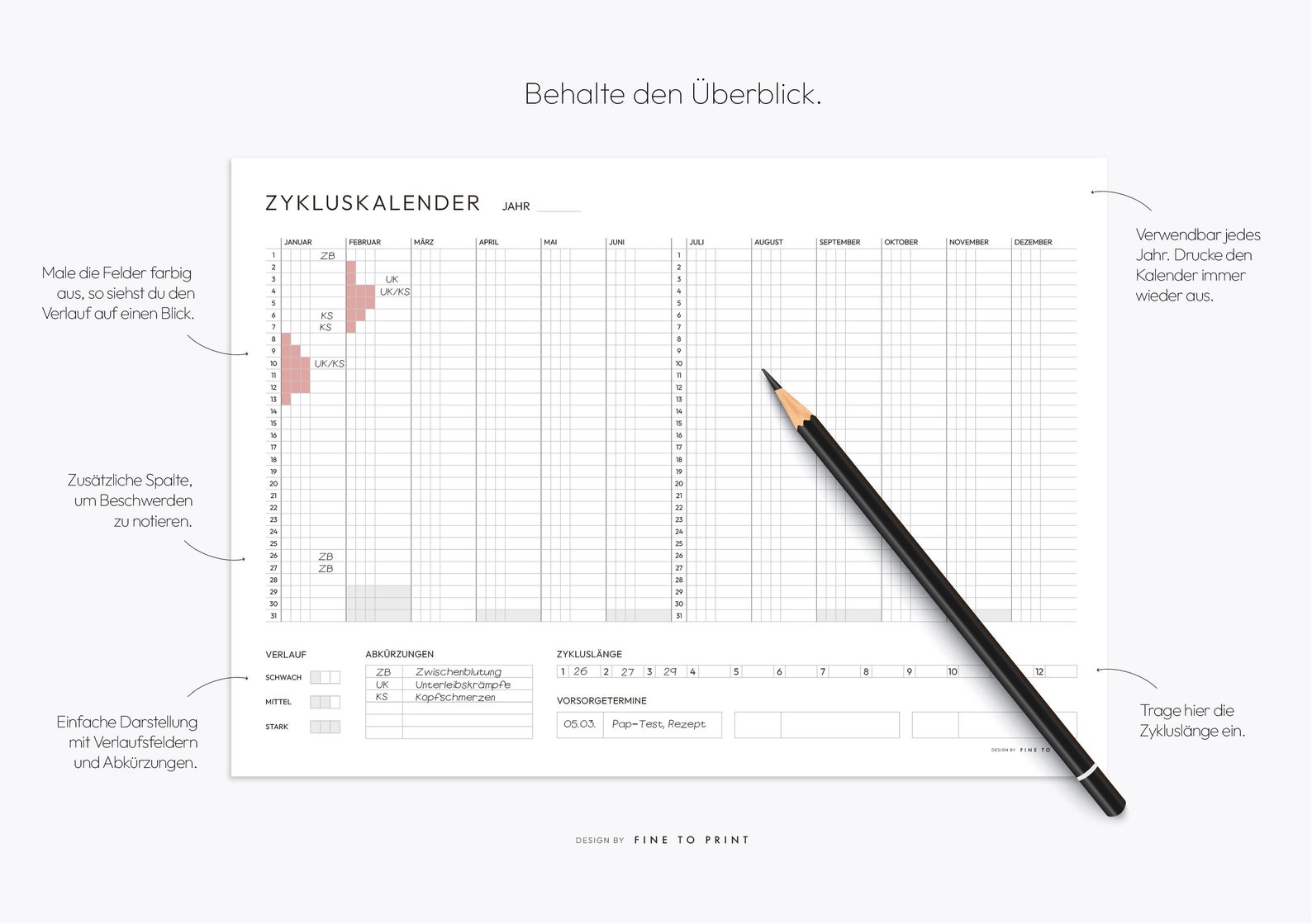 Menstruationskalender, Zykluskalender, Zyklusplan, Periode Kalender ...