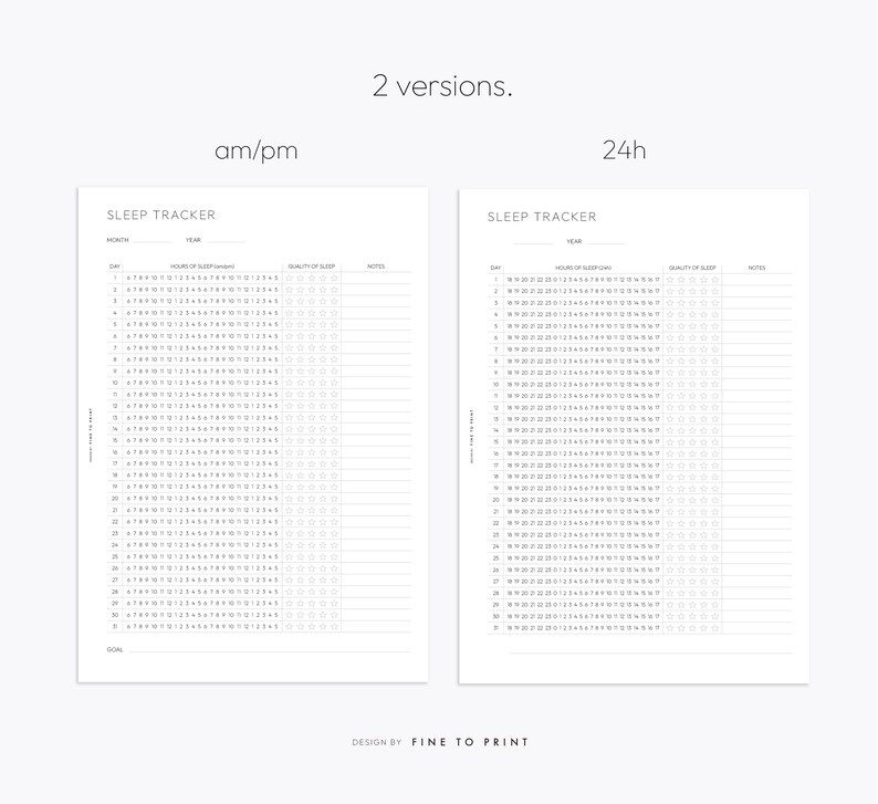 Sleep Tracker, Monthly Sleep Chart, Sleeping Log, Downloadable PDF ...