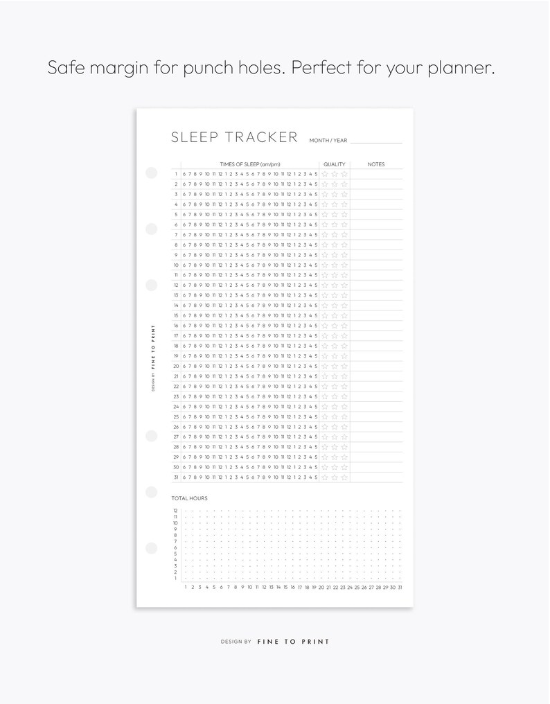Sleep Tracker, Personal Size, Planner Inserts, Monthly Sleep Chart ...